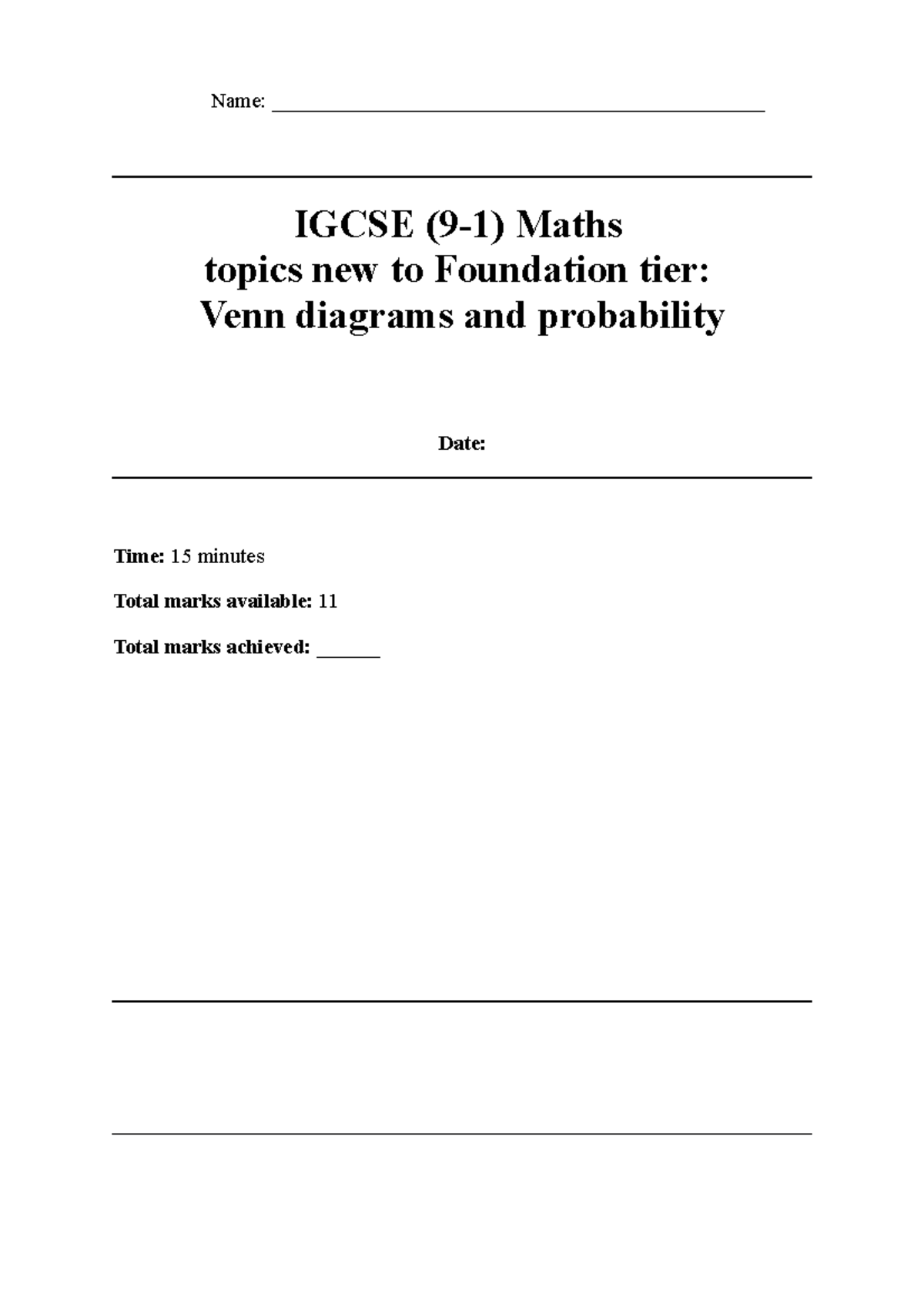 Igcse 9 1 Maths New To Foundation Questions Venn Diagrams Name