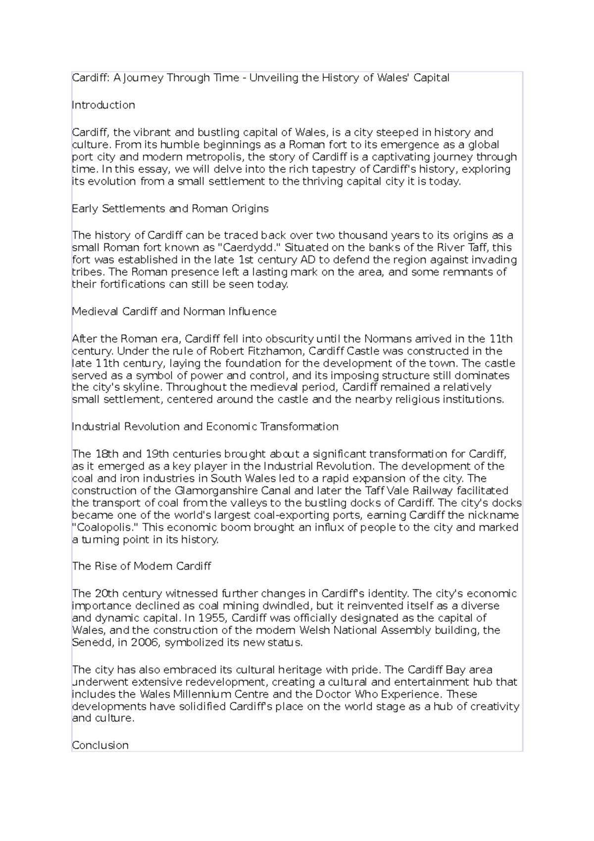 Cardiff - From its humble beginnings as a Roman fort to its emergence ...