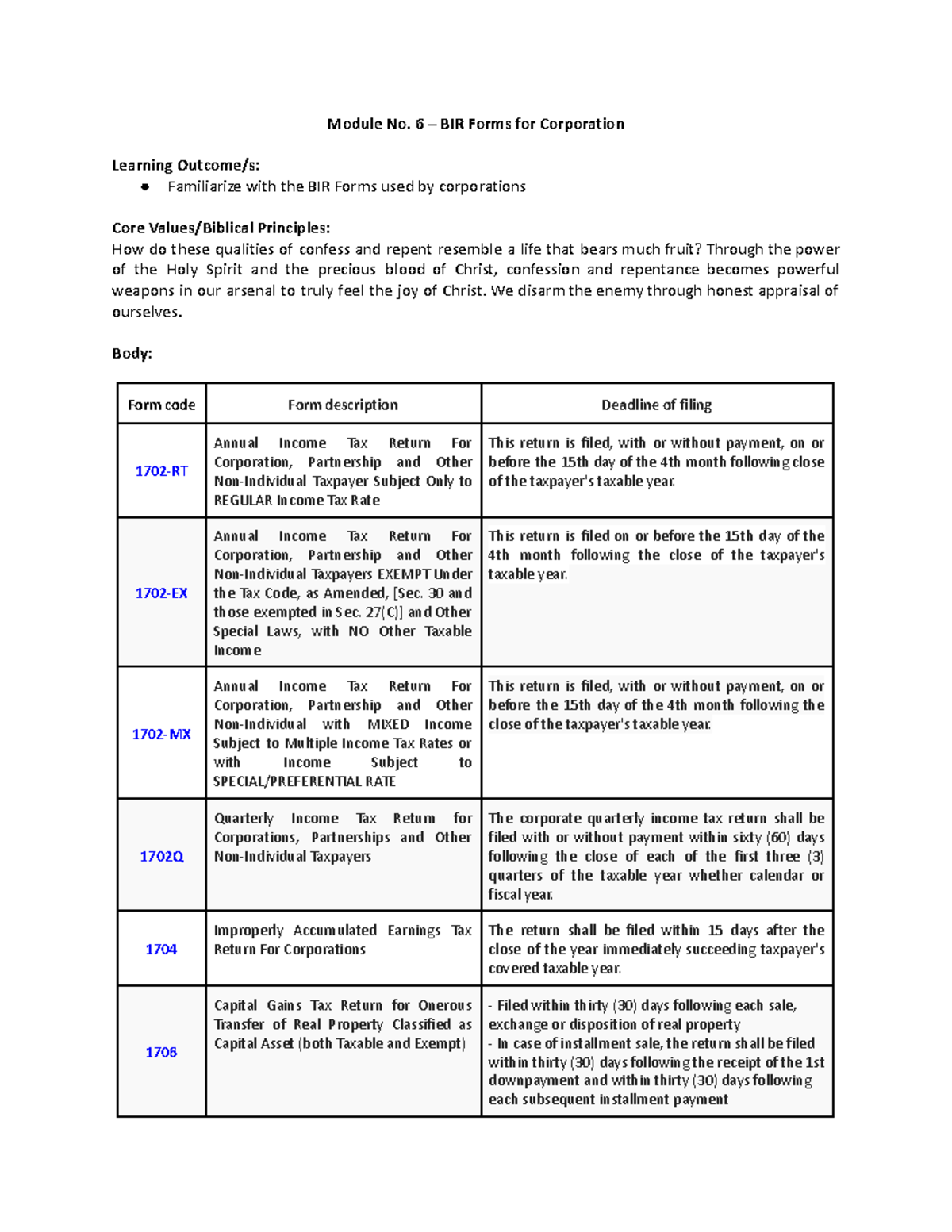 BIR-forms others - Module No. 6 – BIR Forms for Corporation Learning ...