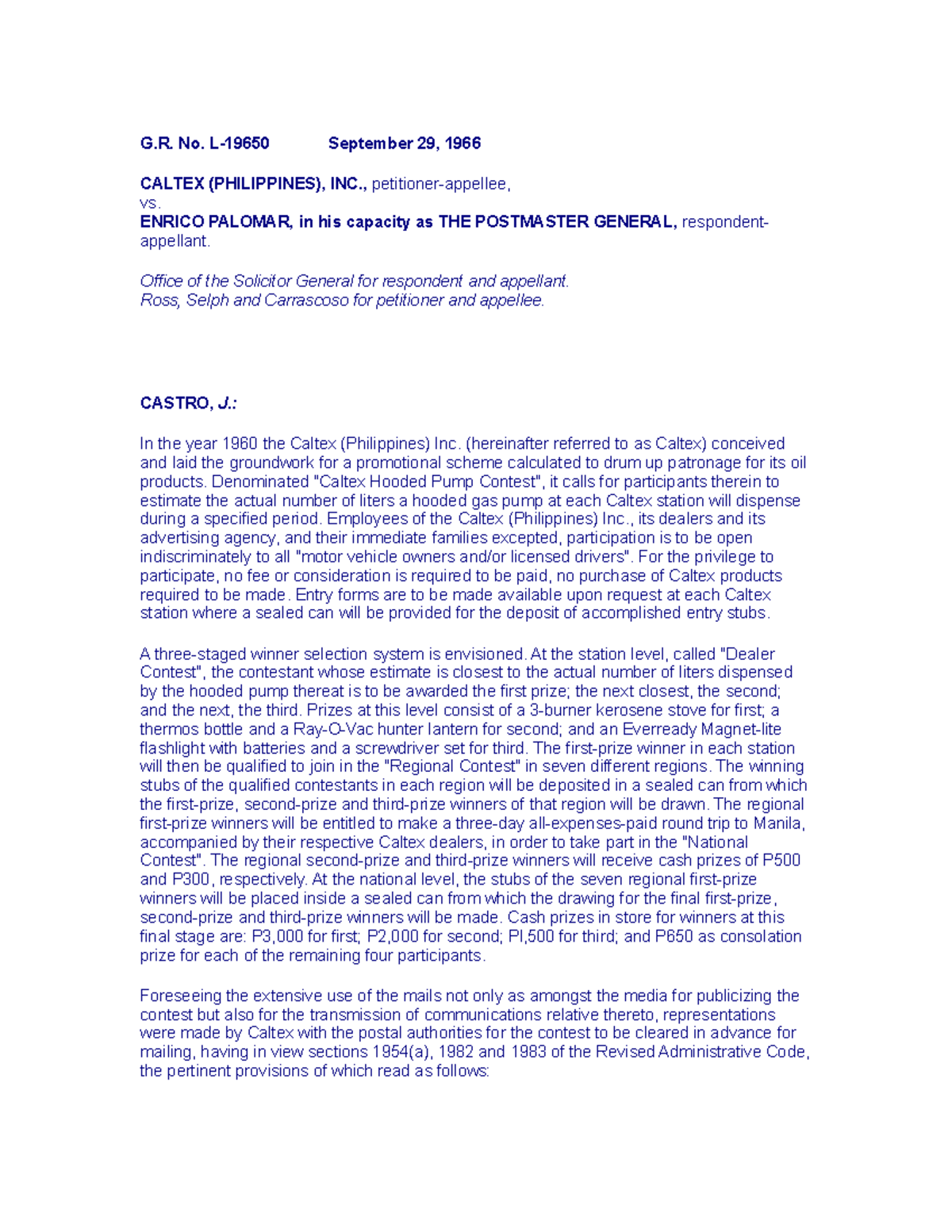 Caltex v. palomar - Lecture notes 1-3 - G. No. L-19650 September 29 ...