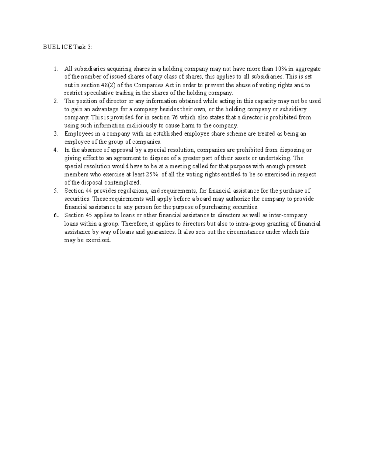 BUEL ICE Task 3 - The answers for the third ICE Task - BUEL ICE Task 3: 1. All subsidiaries ...