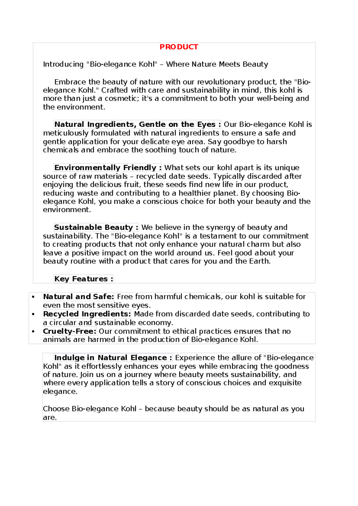 ANG TAF - travail à faire - PRODUCT Introducing "Bio-elegance Kohl ...