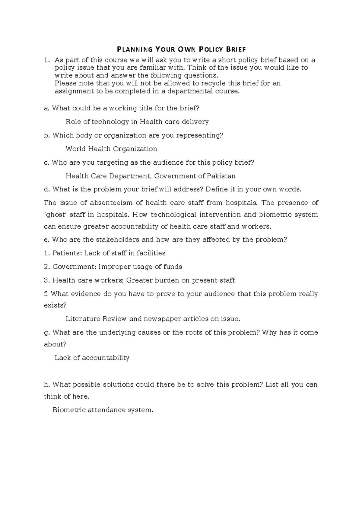 Plan Your Own PB Chart - Mojo - PLANNING YOUR OWN POLICY BRIEF As part ...