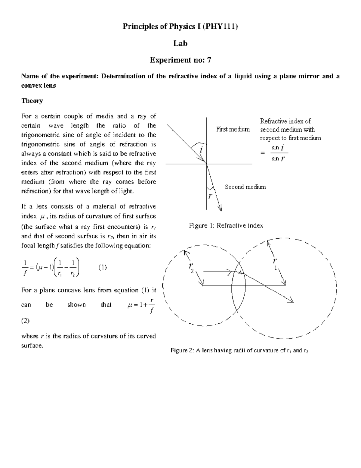 EXP7 - Experiment 7 - Principles of Physics I (PHY111) Lab Experiment ...