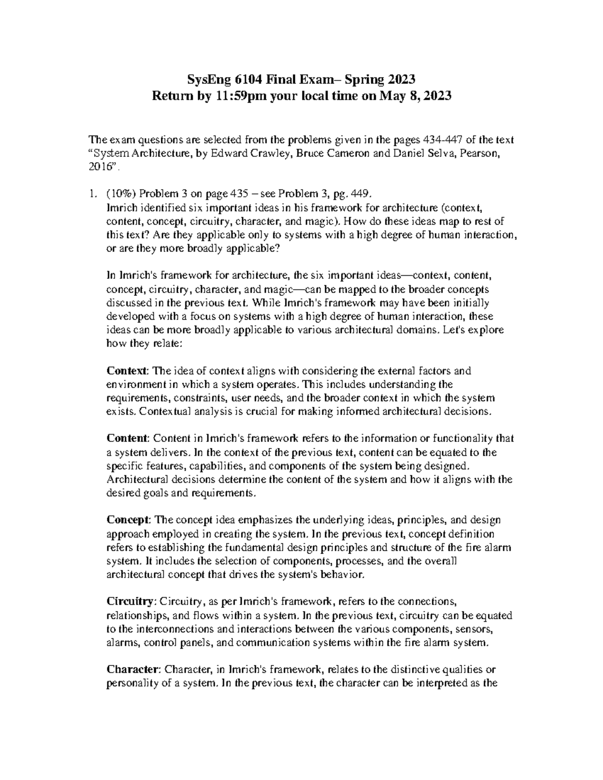 Sys Eng 6104 Spring 2023Final Exam Global Edition Translation - SysEng 6104 Final Exam– Spring ...