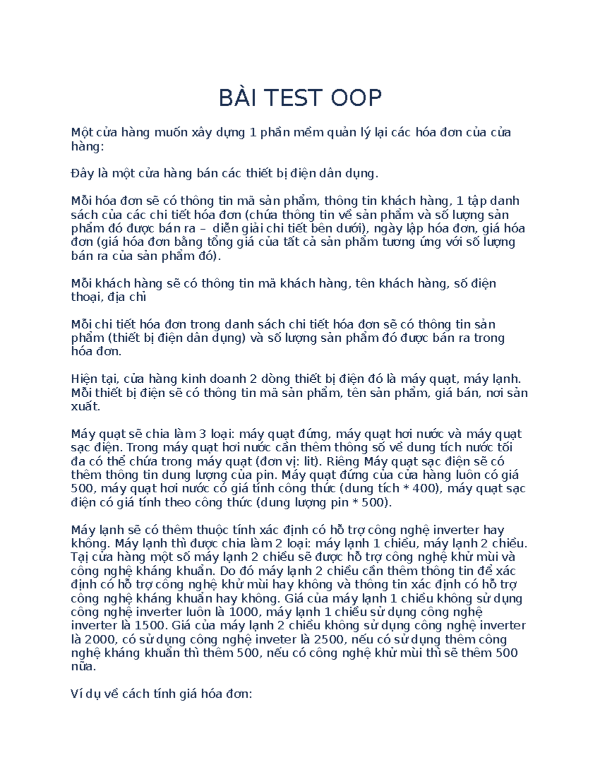 BÀI TEST OOP - No description - BÀI TEST OOP Một cửa hàng muốn xây dựng ...