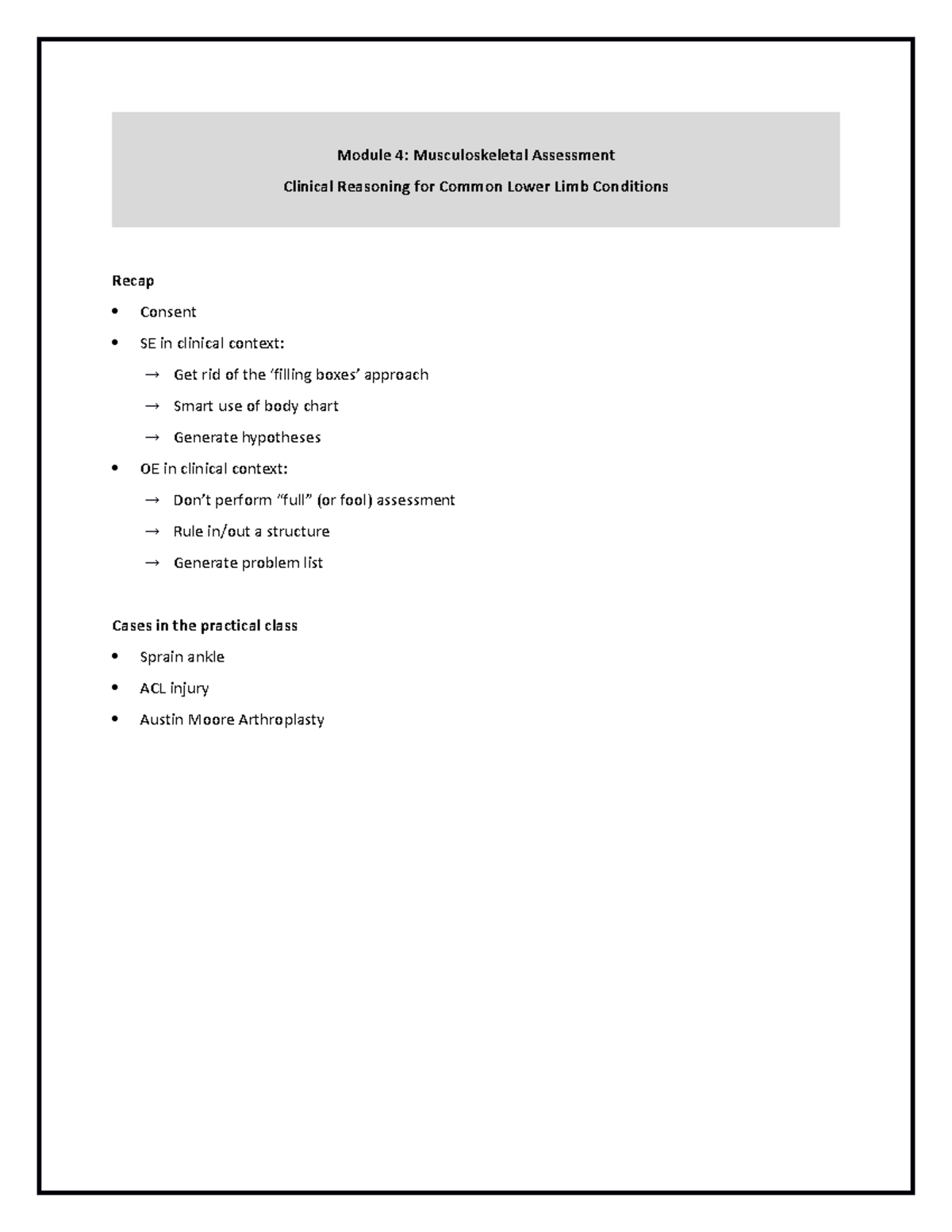 Module 4 Core Competencies - Module 4: Musculoskeletal Assessment ...
