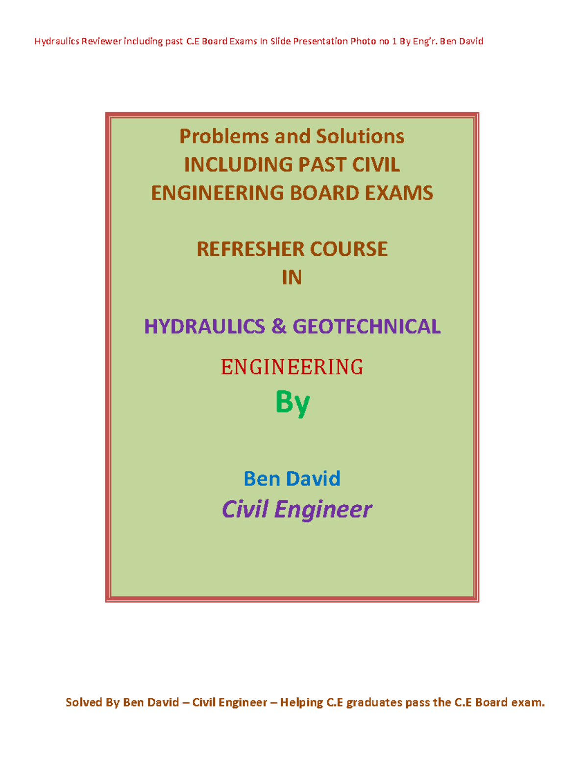 Hydraulics Reviewer part 2 of the Green Book By Eng'r. Ben David ...