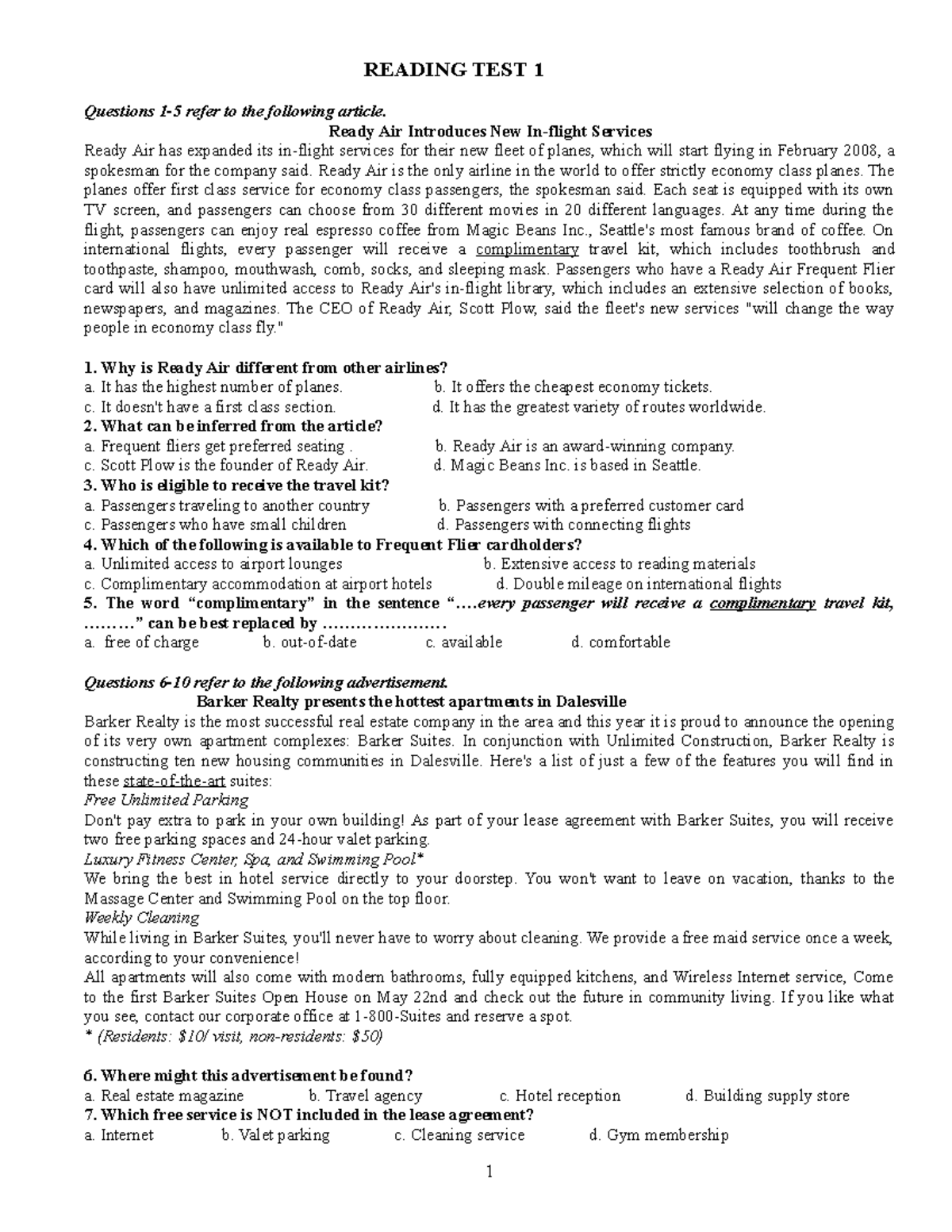 Reading Tests-HP4 - Market Leader Intermediate - READING TEST 1 ...