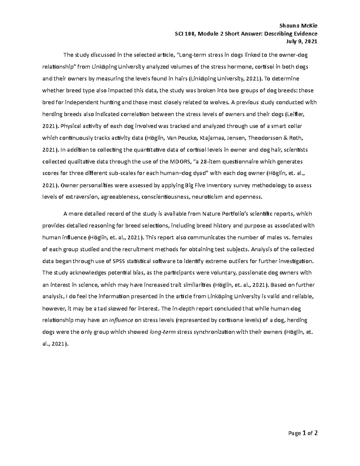 SCI-100 Module 2 Short Answer - Shauna McKie SCI 100, Module 2 Short ...