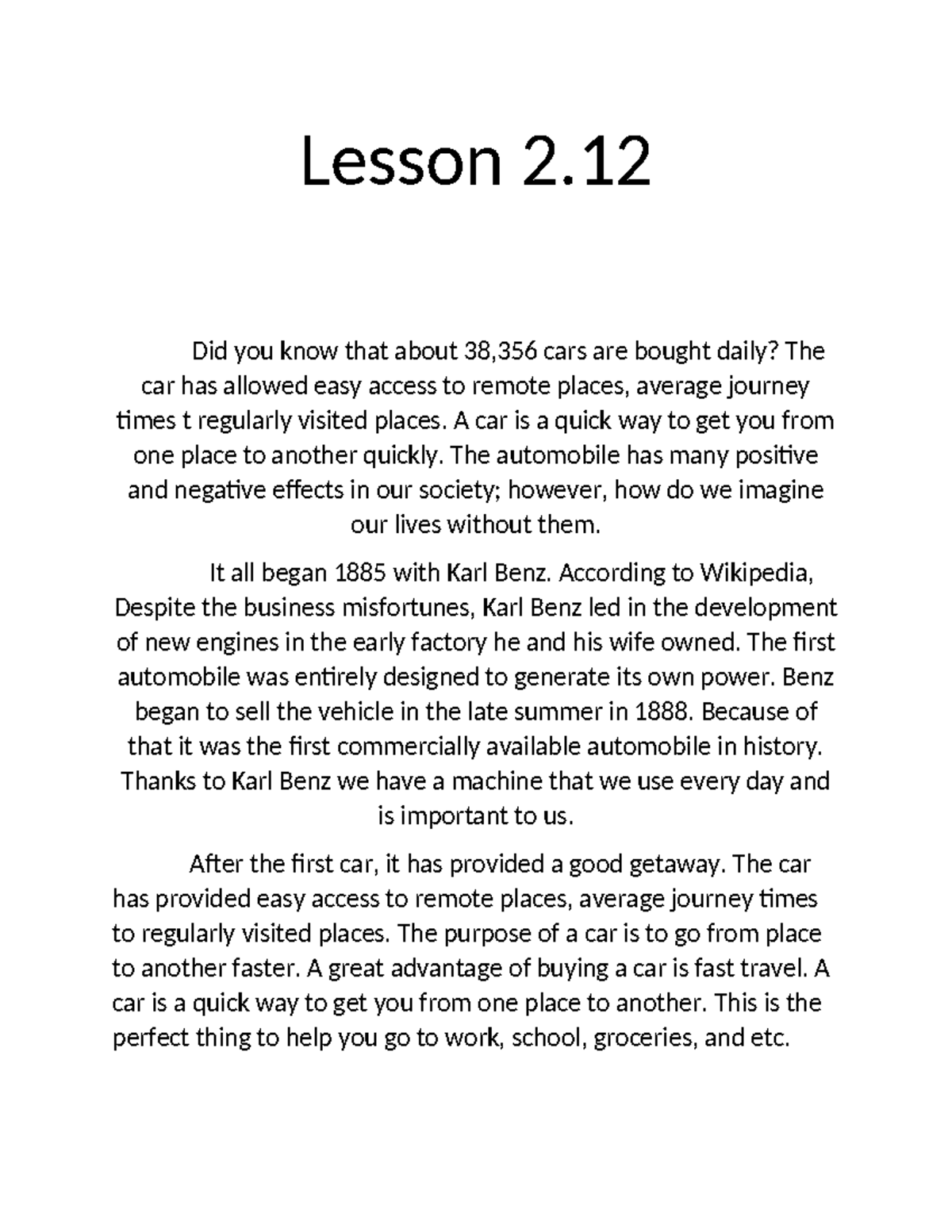 2.12 Ready To Publish - for 2.12 assignment - Lesson 2. Did you know that about 38,356 cars are ...
