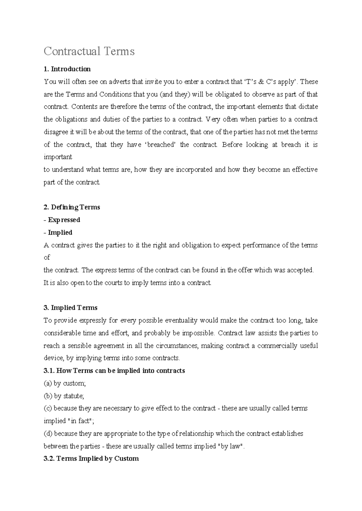 Contractual Terms Notes - Contractual Terms Introduction You will often ...