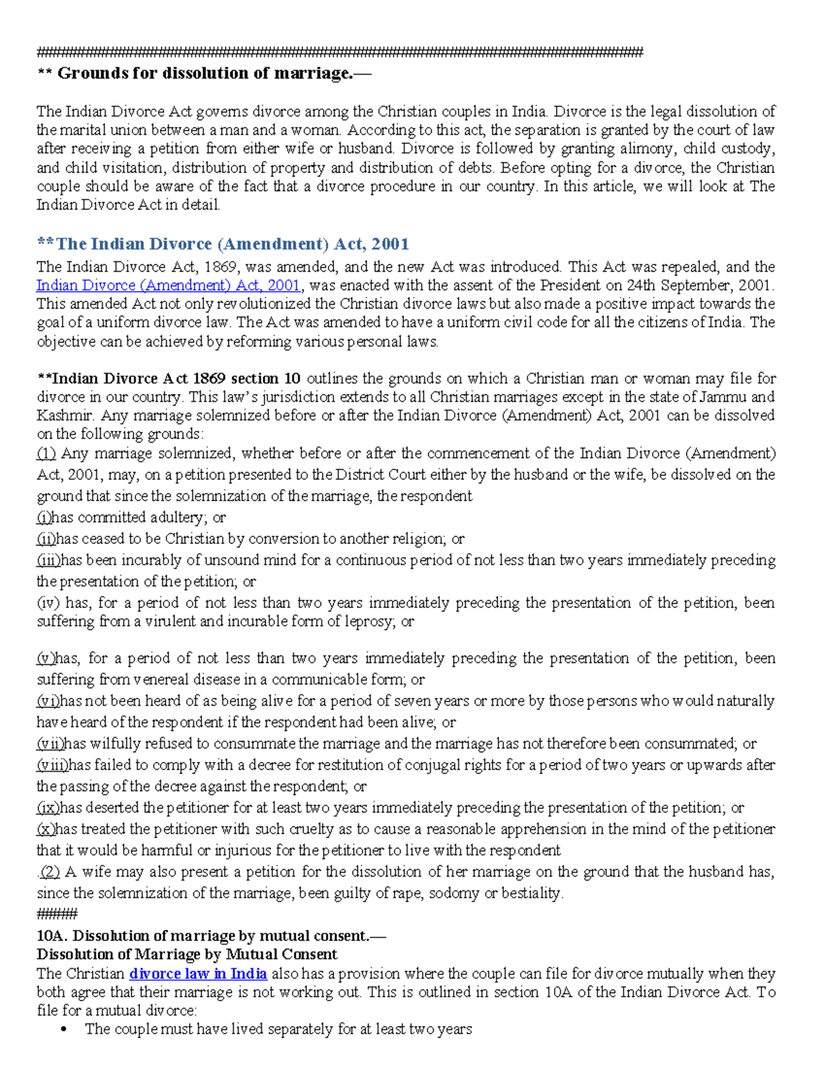 Family law 2 - ** Grounds for dissolution of marriage.— The Indian ...