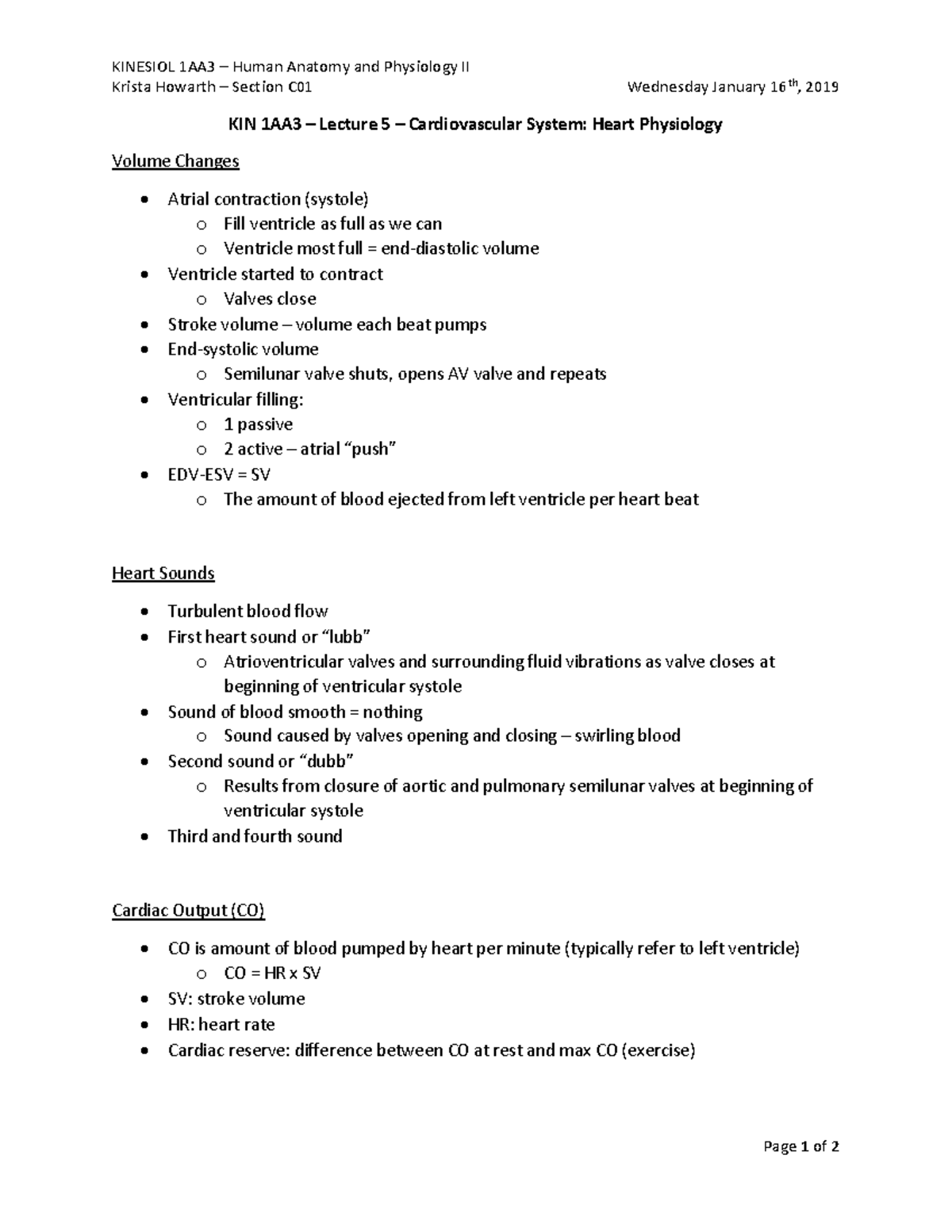 KIN 1AA3 - Lecture 5 - Dr. Krista Howarth - KINESIOL 1AA3 – Human ...
