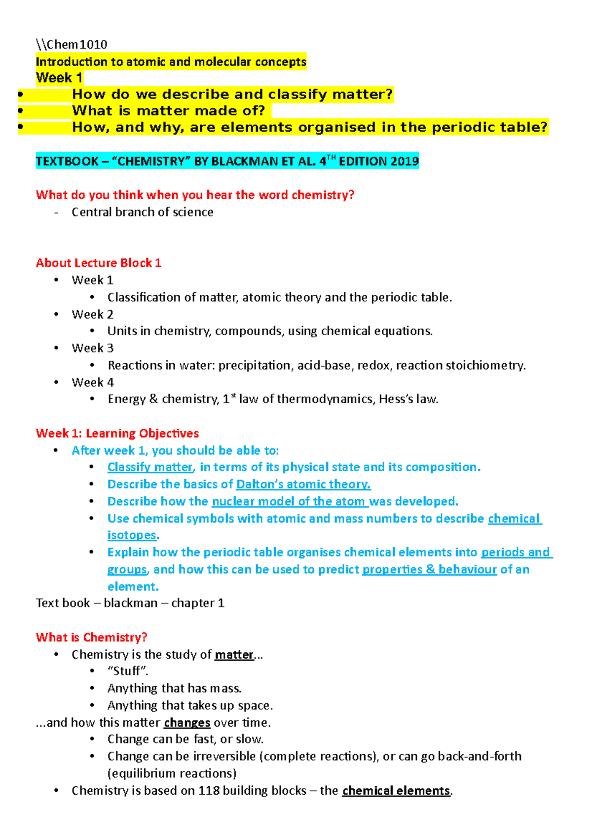 Chem1010 - Lecture notes 1-4 - \\Chem1010 Introduction to atomic and ...