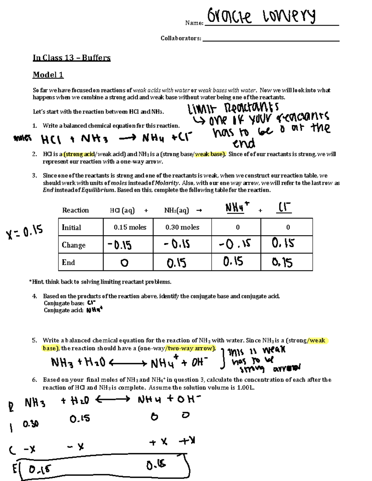 Buffers lecture notes - Name: Collaborators: In Class 13 – Buffers ...