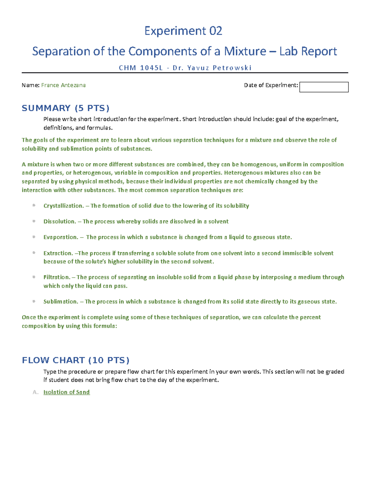 Exp2-Lab Report-Mixtures - Experiment 02 Separation of the Components ...