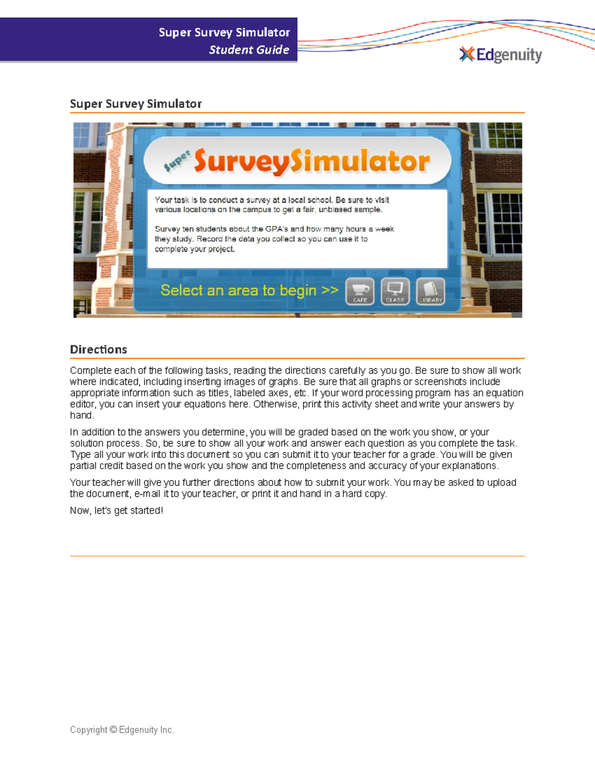 Survey Simulator - Student Guide - Super Survey Simulator Directions ...