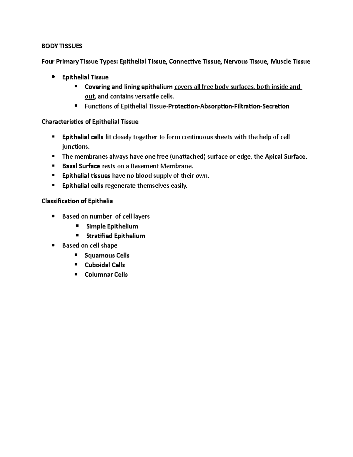 Anaphy Body Tissues - BODY TISSUES Four Primary Tissue Types ...