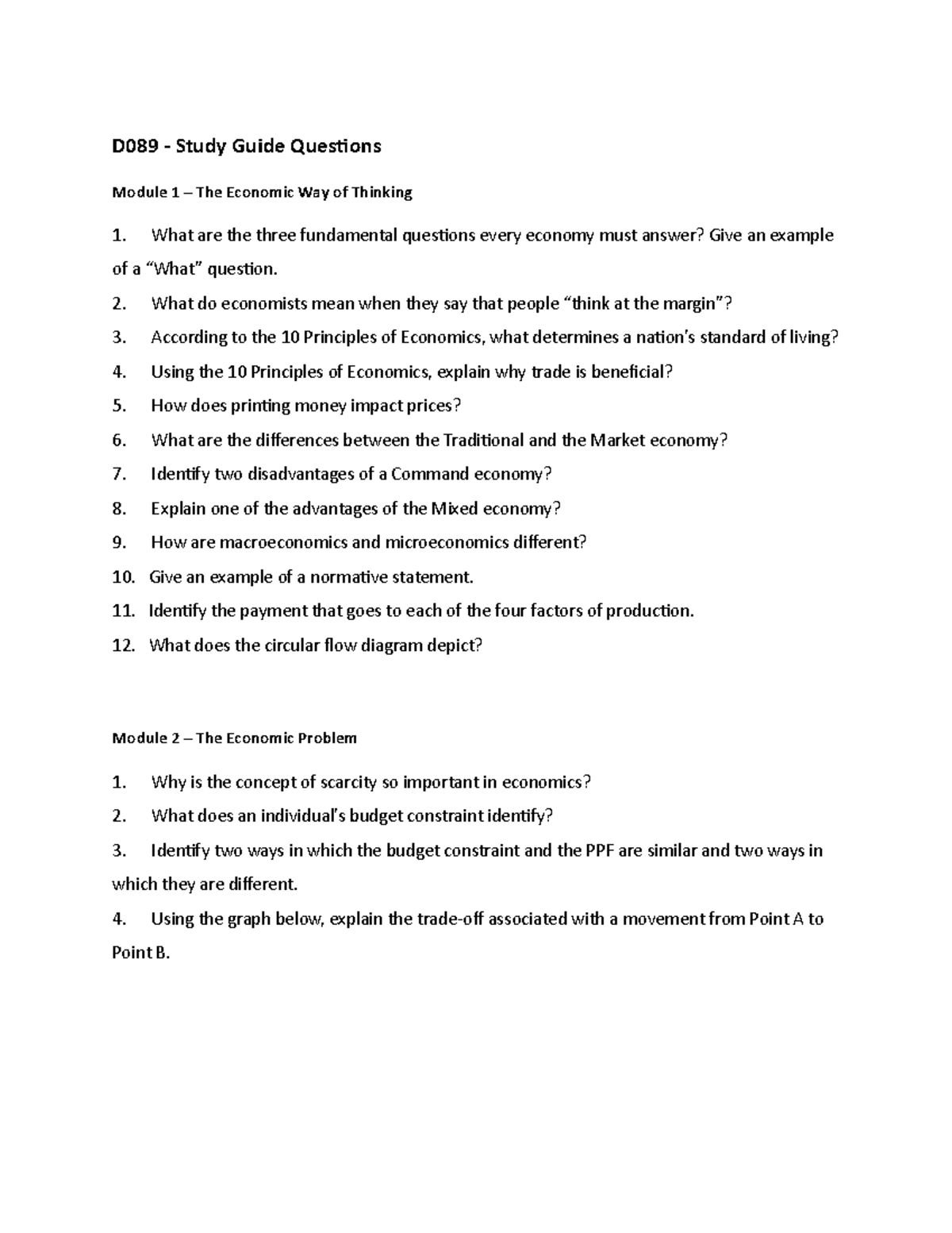D089 - Study Guide Questions - Principles of Economics D089 - D089 ...