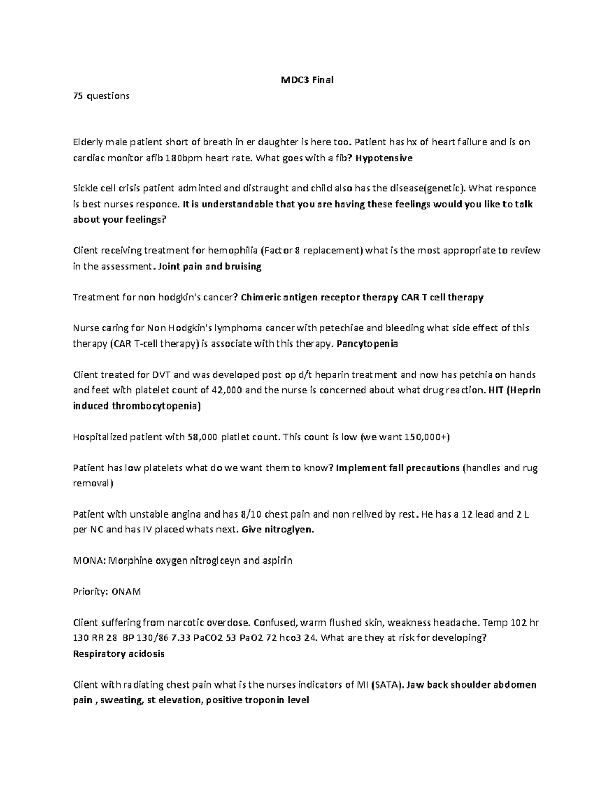 MDC3 Final review with jane - MDC3 Final 75 questions Elderly male ...