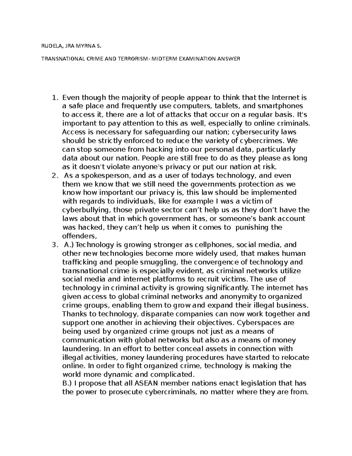 Rudela - NONE - RUDELA, JRA MYRNA S. TRANSNATIONAL CRIME AND TERRORISM ...