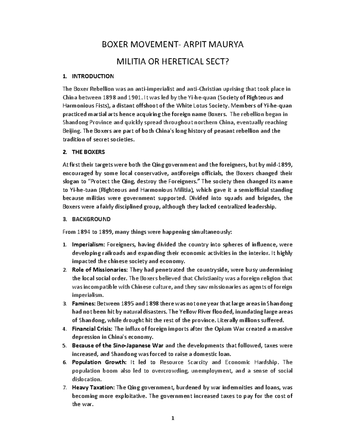 Boxer Movement - BOXER MOVEMENT- ARPIT MAURYA MILITIA OR HERETICAL SECT ...