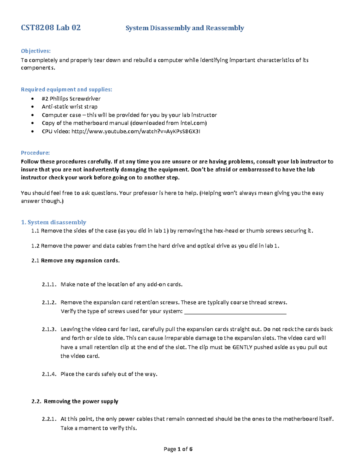CST8208 Lab02 S22 - lab2 - Objectives: To completely and properly tear ...