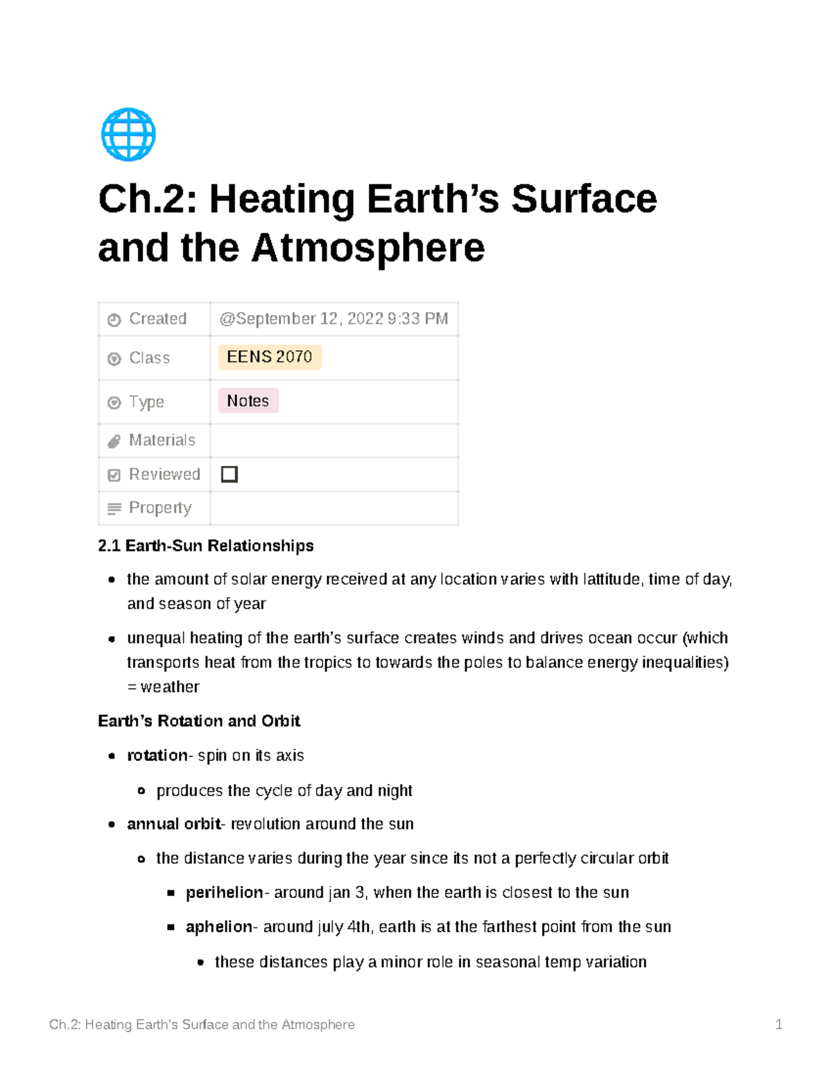 Ch - Notes based on The Atmosphere book - Ch: Heating Earth’s Surface ...