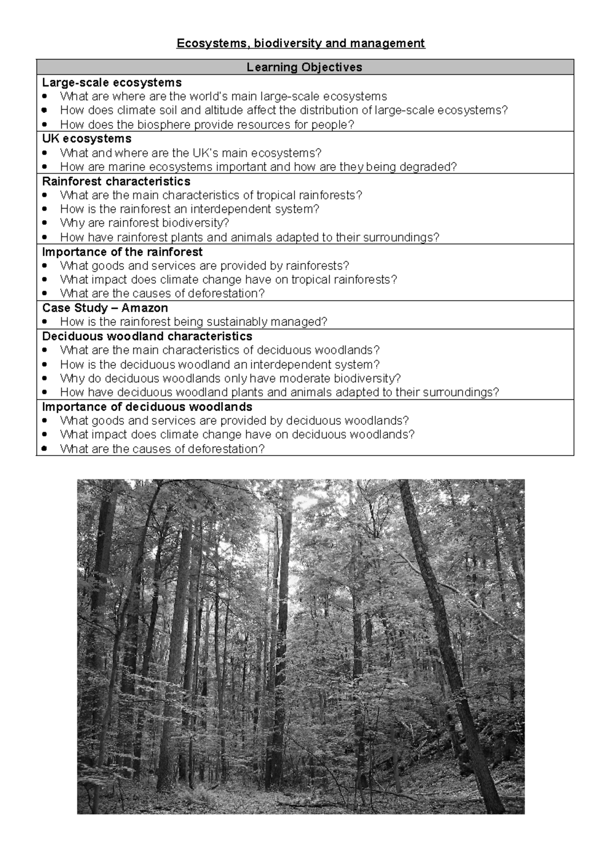 Ecosystems - idk - Ecosystems, biodiversity and management Learning ...