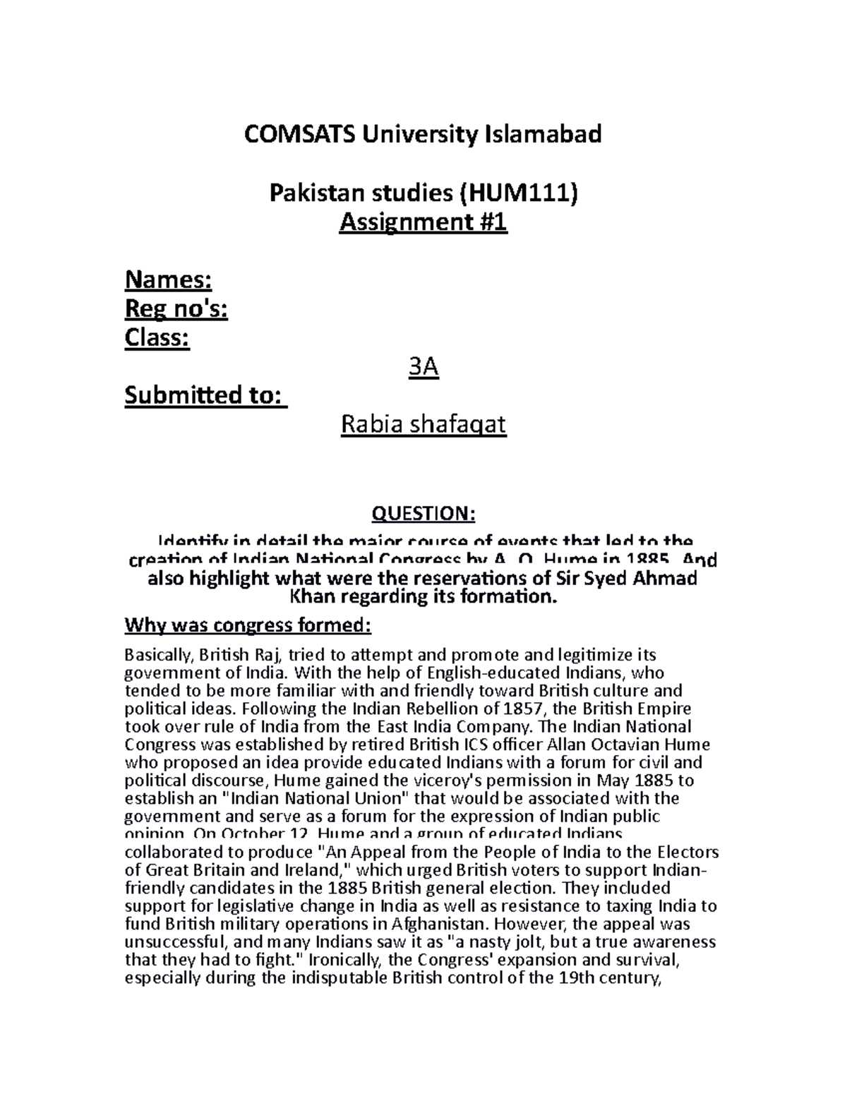 Assigment 1(pk std)Ver1 - COMSATS University Islamabad Pakistan studies ...