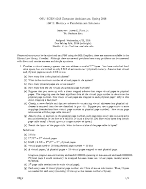 Homework 2 solutions - OSU ECEN 4243 Computer Architecture, Spring 2018 HW 2: Microarchitecture ...