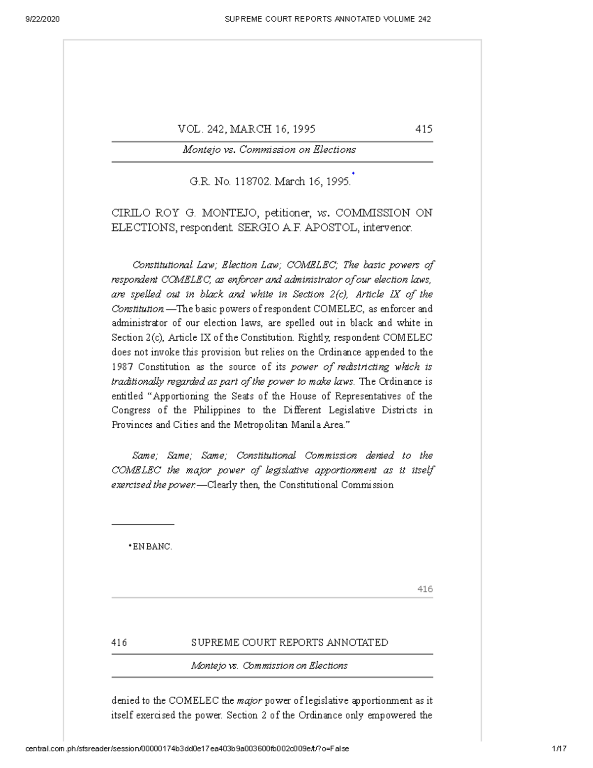 Montejo vs. Commission on Elections statcon(aids in interpretation ...