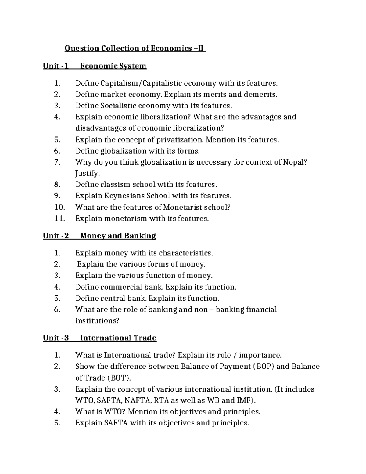 Question collection of economics - Define market economy. Explain its ...