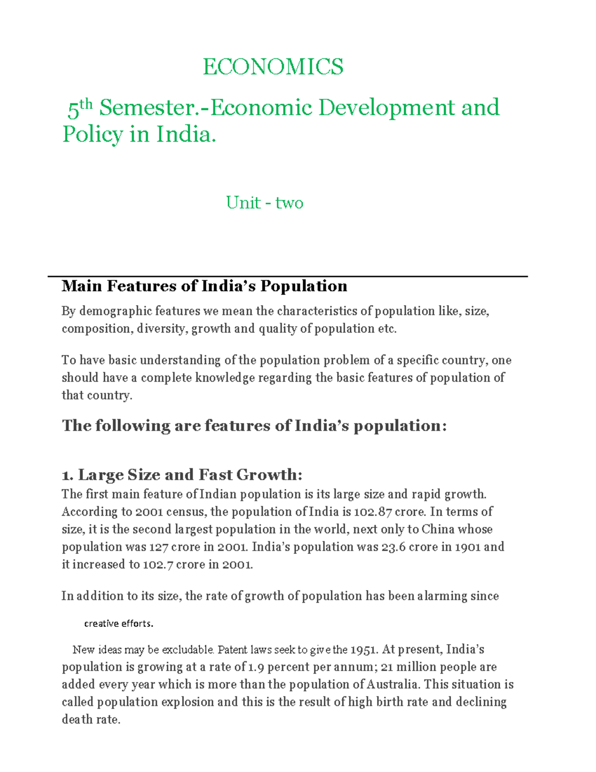 Economics 1 - ECONOMICS 5 th Semester.-Economic Development and Policy ...