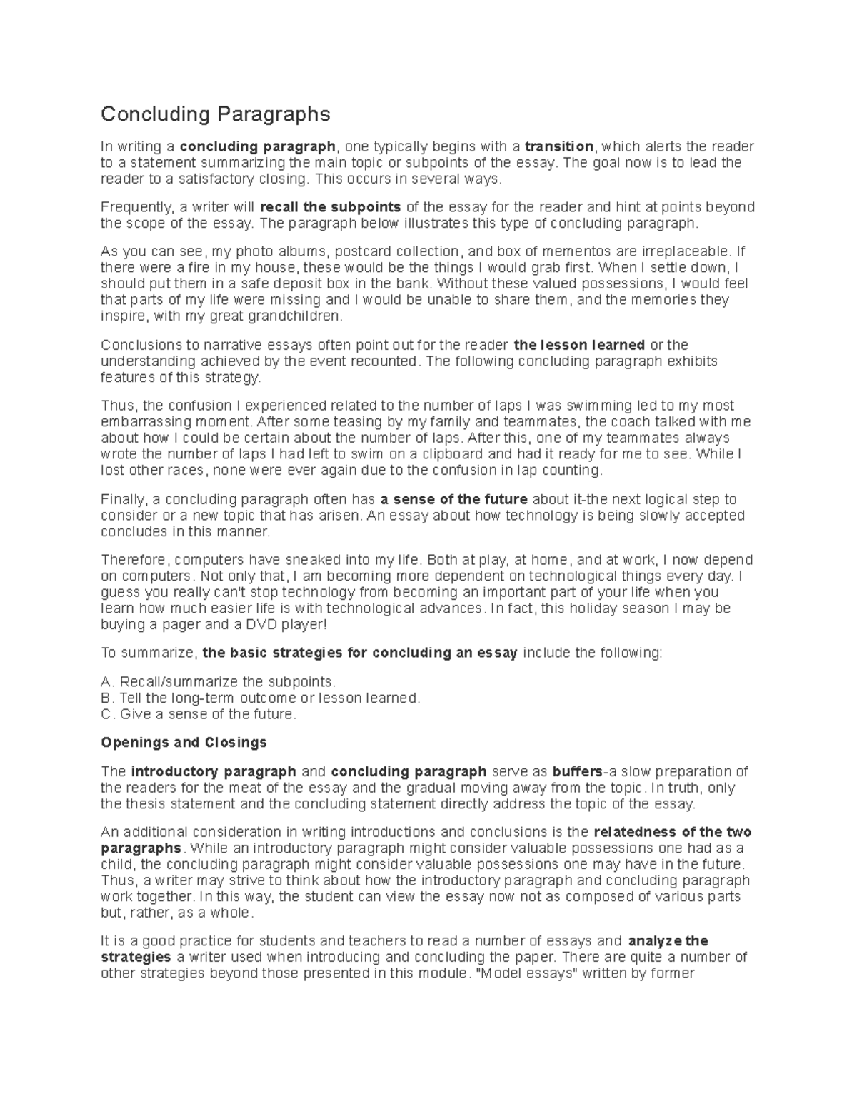 Tabular - SUNLIGHT - Concluding Paragraphs In writing a concluding ...