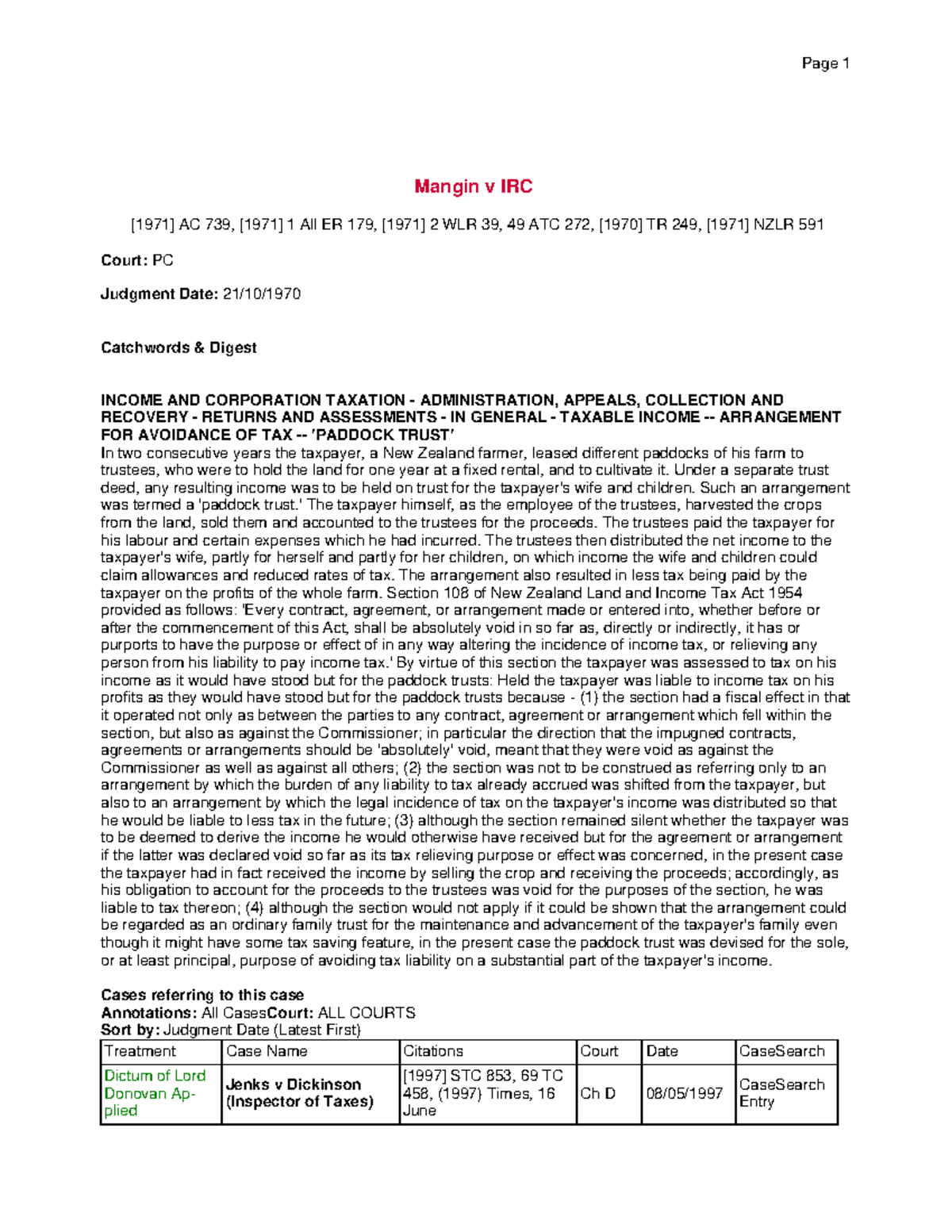 Mangin v IRC [1971] AC 739, [1971] 1 All ER - Mangin v IRC [1971] AC ...