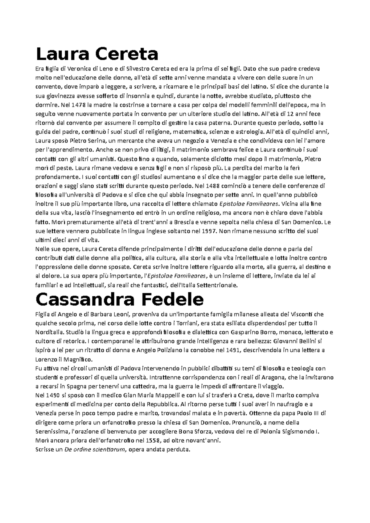 Laura Cereta, Cassandra Fedele, Isotta Nogarola - Laura Cereta Era ...