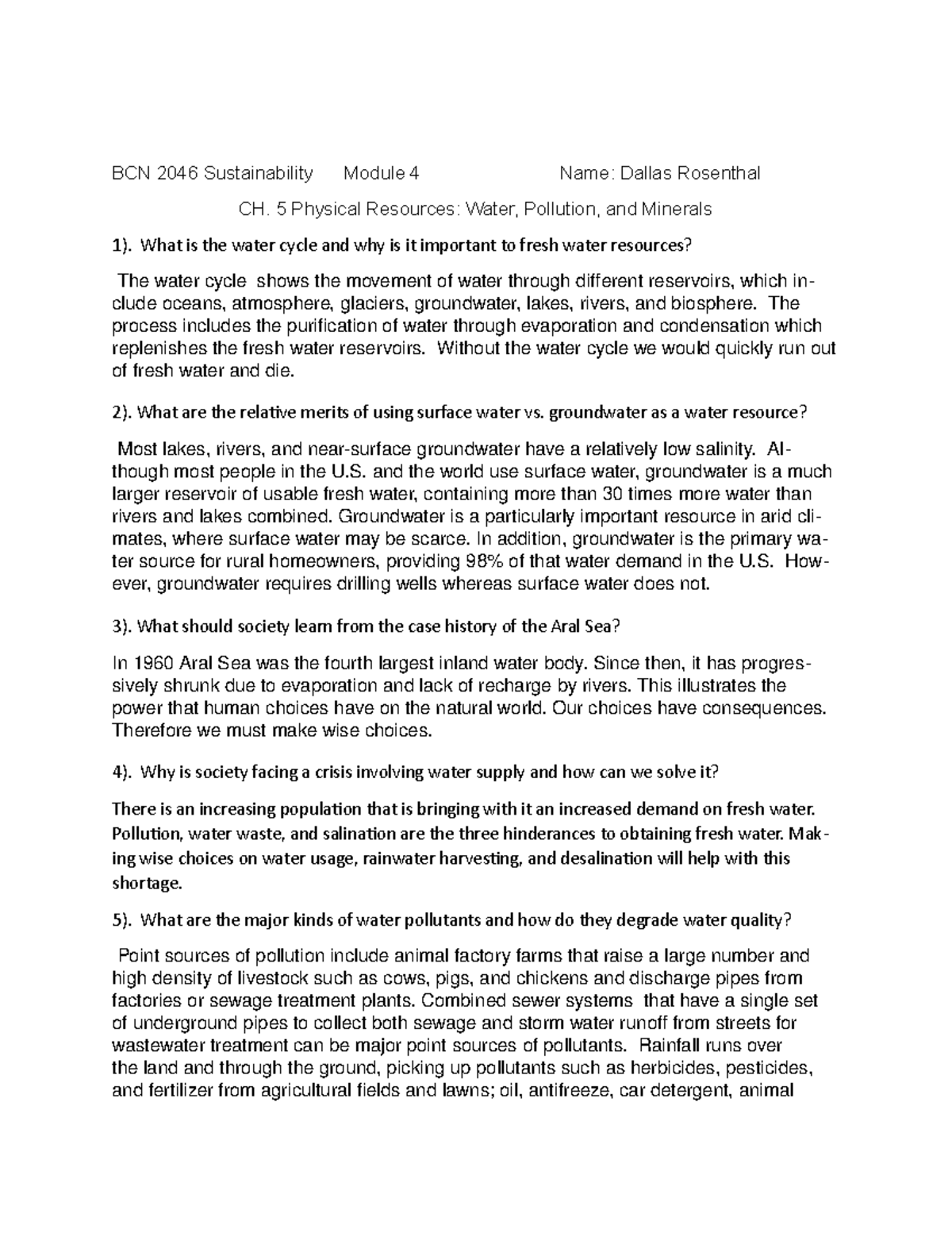 4.3 SUS Water Pollution - BCN 2046 Sustainability Module 4 Name: Dallas ...