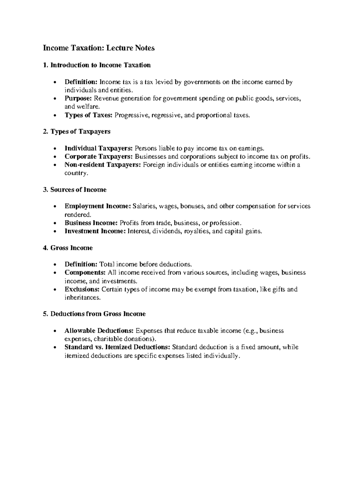 Sources of Income - Income Taxation: Lecture Notes 1. Introduction to ...
