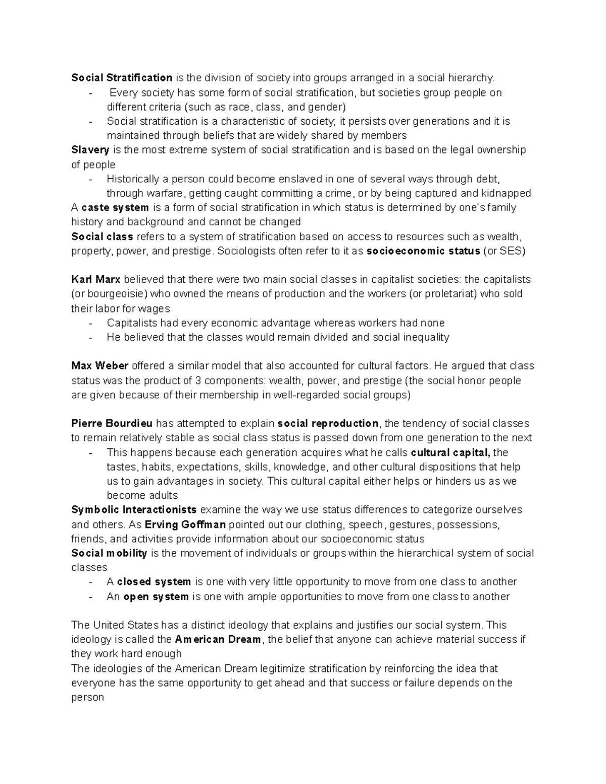 Sociology review for final - Social Stratification is the division of ...