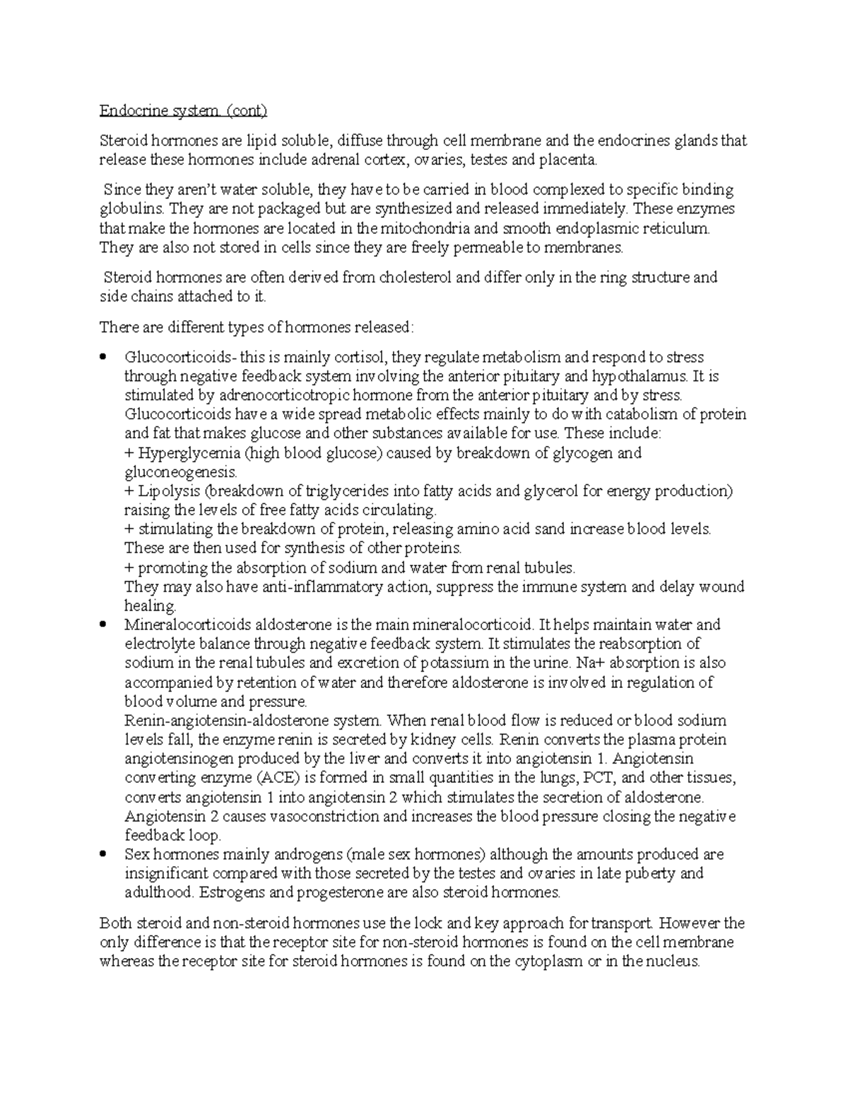 Endocrine system revision - Endocrine system. (cont) Steroid hormones ...