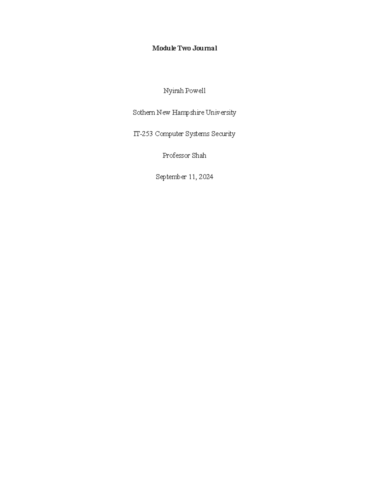 IT 253 Module Two Journal - Module Two Journal Nyirah Powell Sothern ...