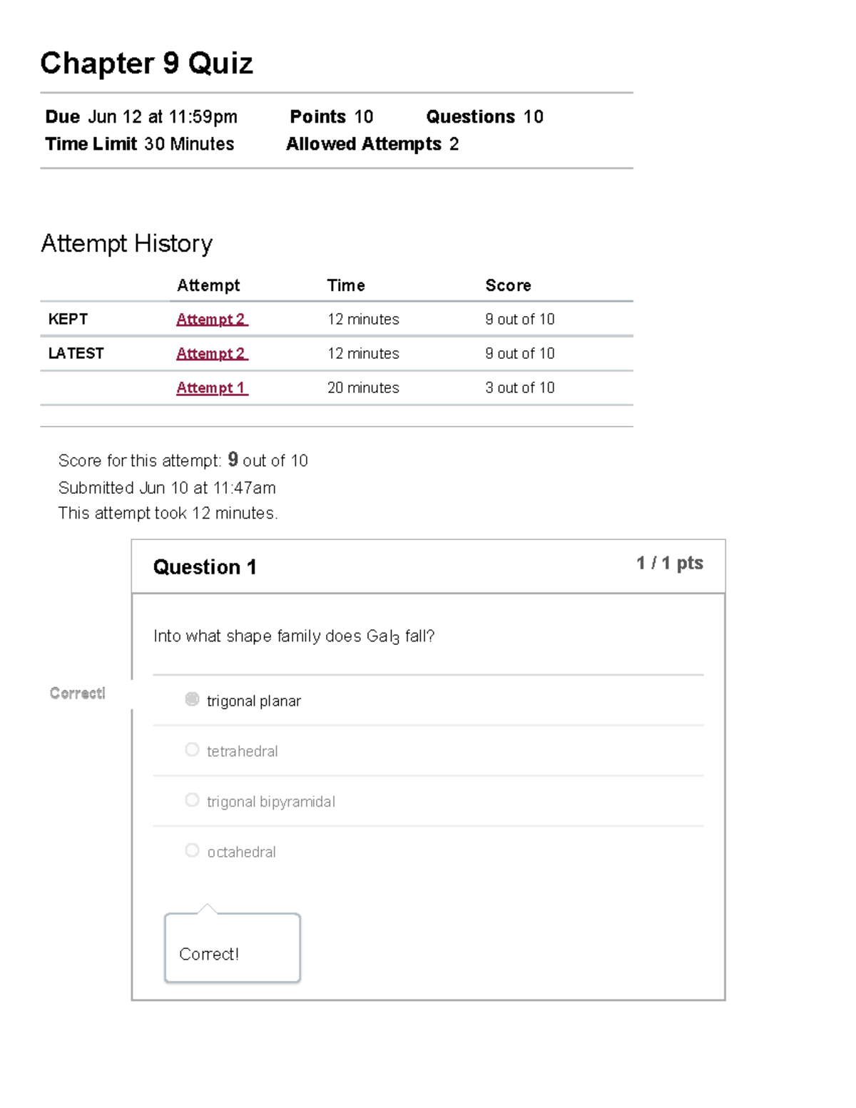 chapter 9 quiz chemistry - Chapter 9 Quiz Due Jun 12 at 11:59pm Points 10 Questions 10 Time ...