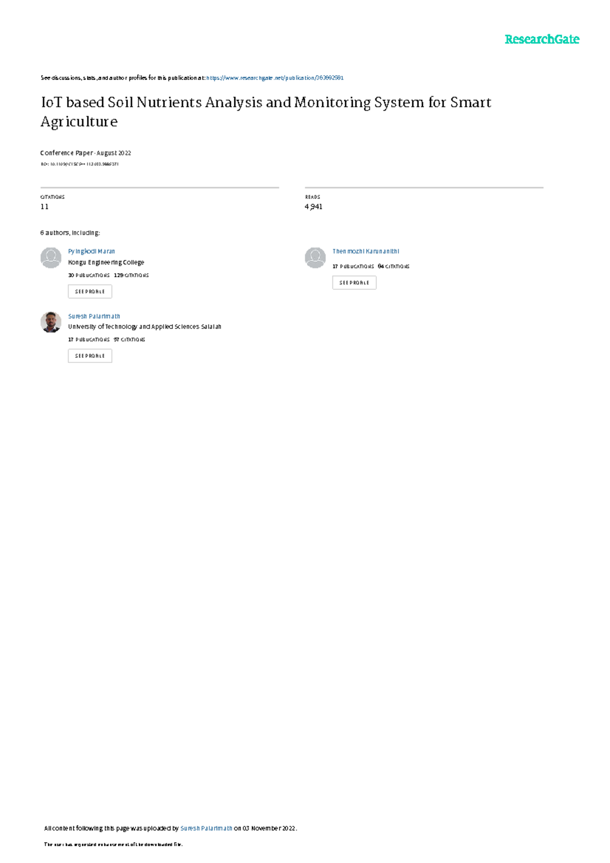 Io T based Soil Nutrients Analysis and Monitoring System for Smart Agriculture - See discussions ...