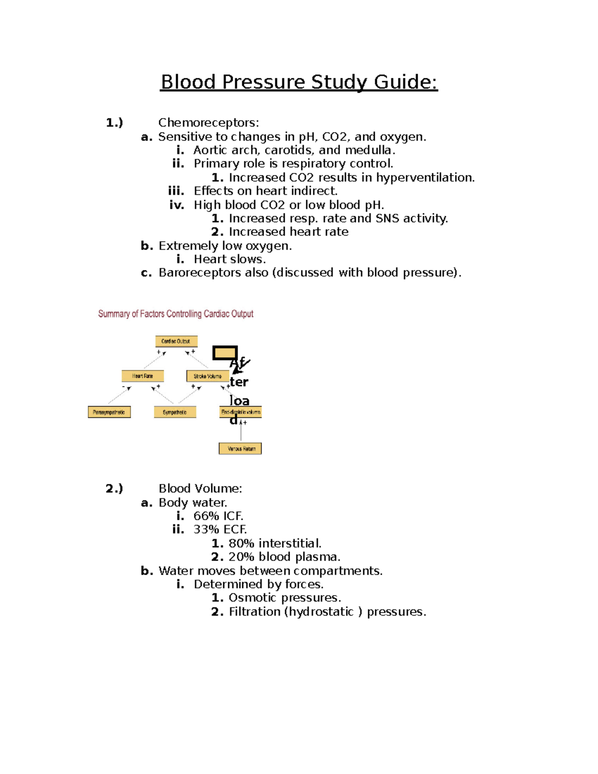 Notes - Blood Pressure - Blood Pressure Study Guide: 1.) Chemoreceptors ...