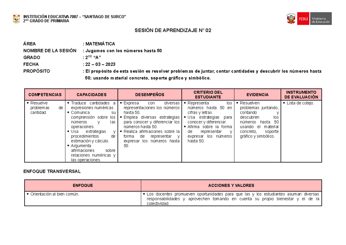 MAT2 Jugamos con los números hasta 50 - 2 DO GRADO DE PRIMARIA SESIÓN ...