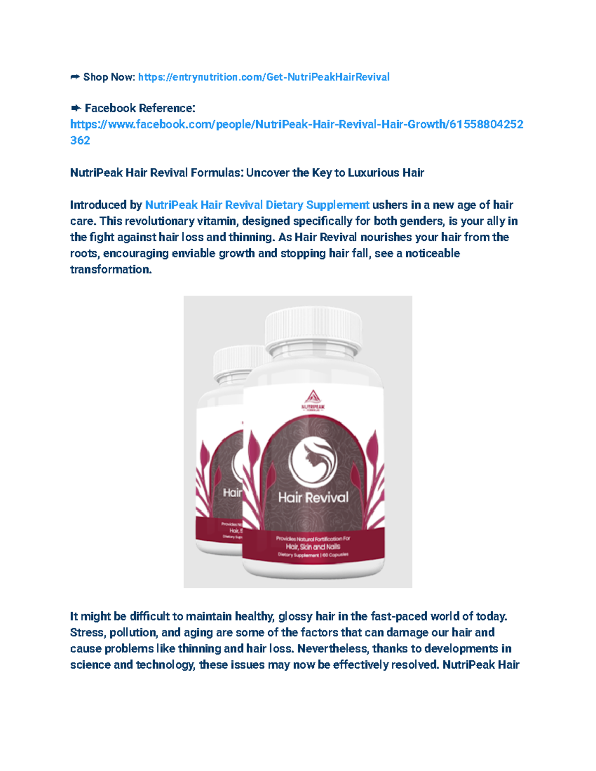 Nutri Peak Hair Revival Reviews The Aging Solution We Need - Shop Now ...