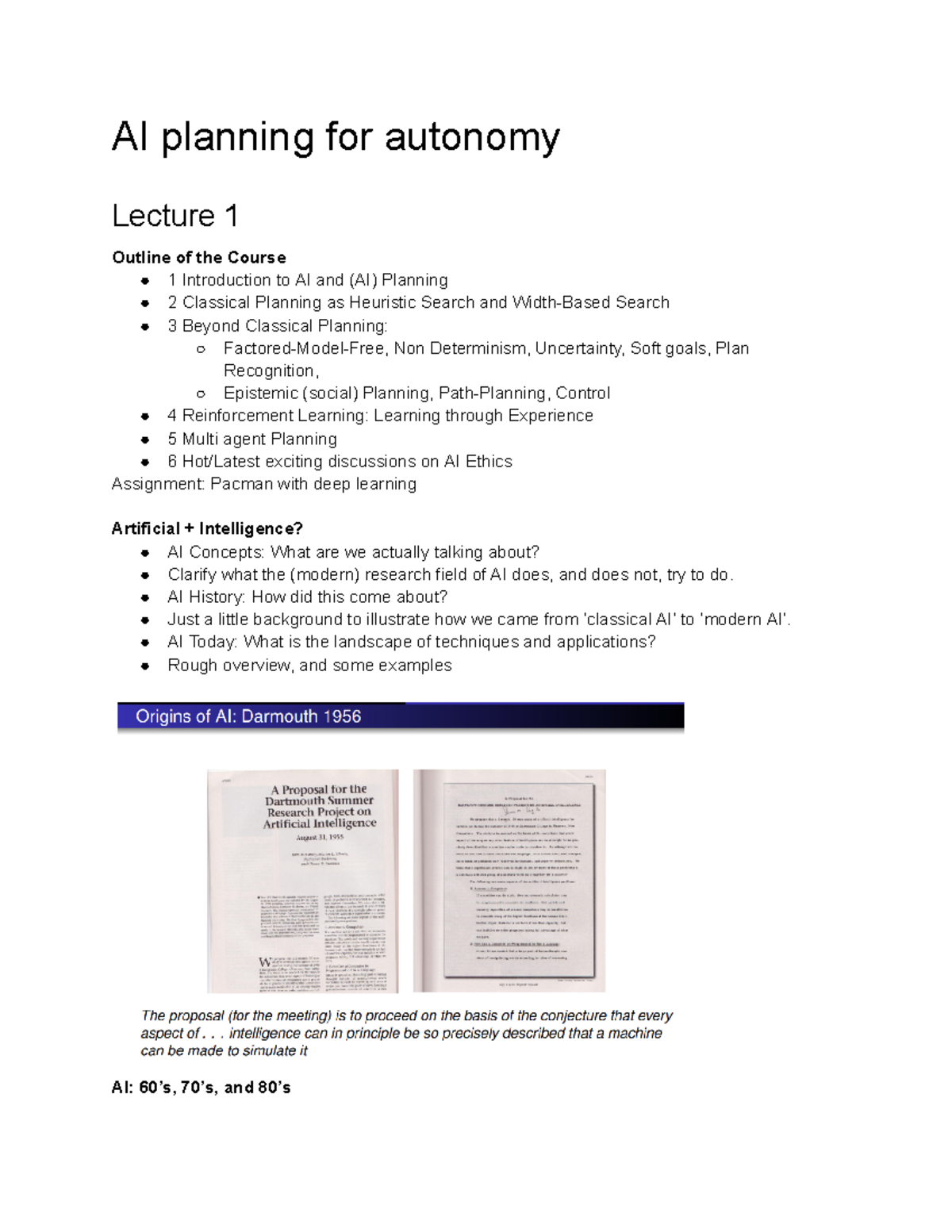 AI planning for autonomy - AI planning for autonomy Lecture 1 Outline of the Course 1 ...
