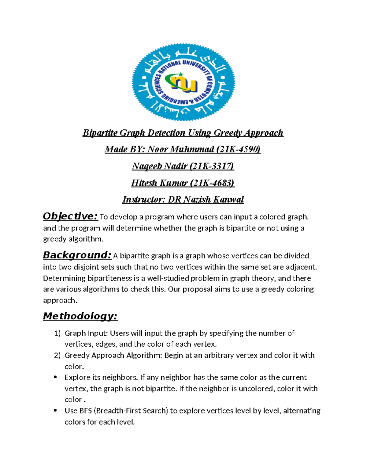 Graph Theory Project Proposal - Bipartite Graph Detection Using Greedy ...